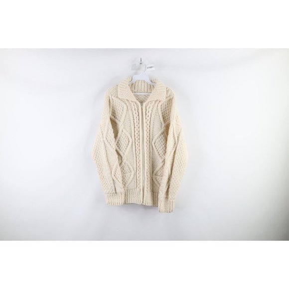 Vintage | Sweaters | Vintage 9s Large Donegal Wool Fisherman Knit Full ...